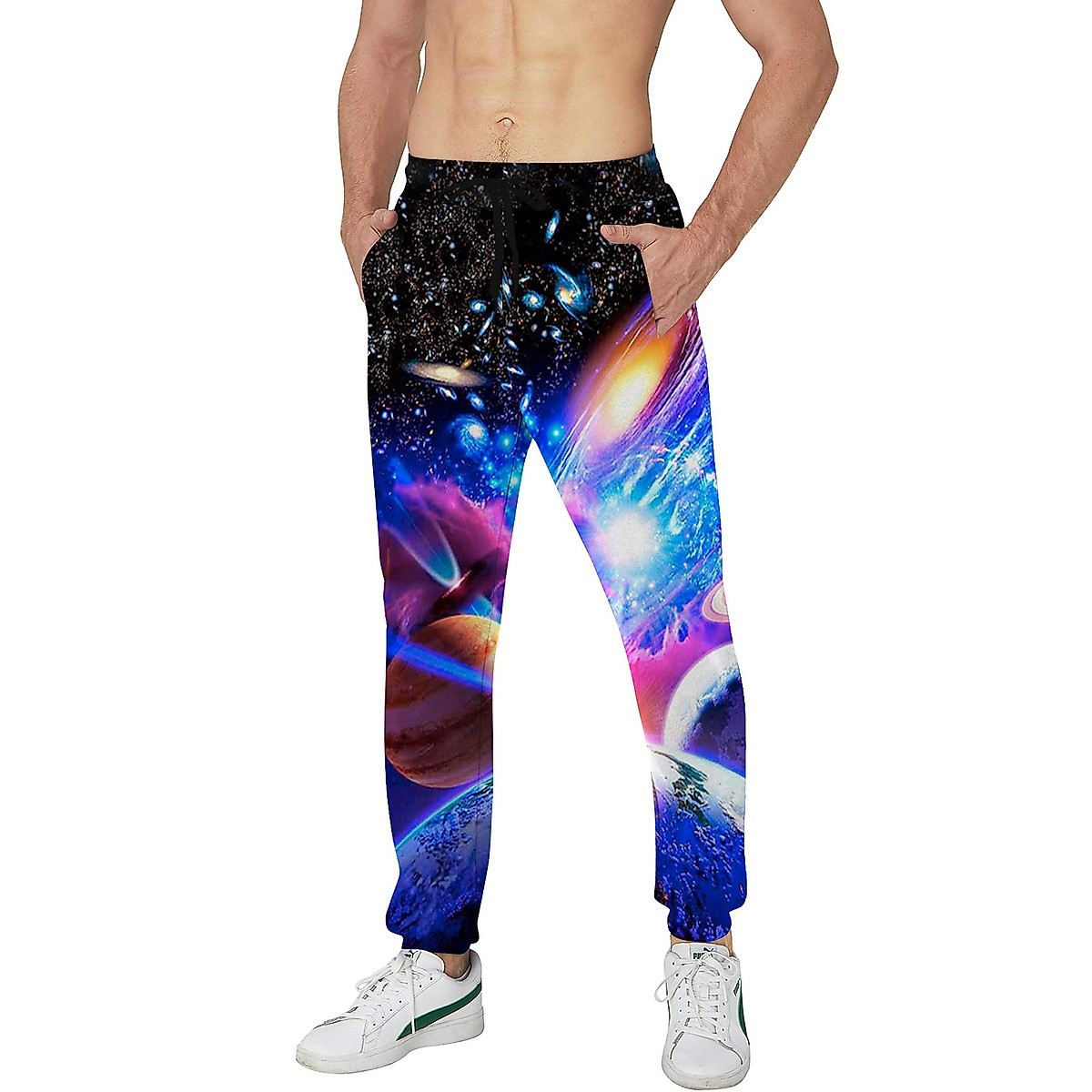 Goodstoworld Cool Galaxy Graphic Sweatpants Men Women 3D Joggers Funny Pants Men Rave Clothes Jogging Trousers with Drawstring Pockets XL