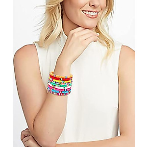 XOCARTIGE Surfer Heishi Bracelets for Women Stackable Rainbow Vinyl Disc Beaded Stretch Bracelets Elastic Layering Friendship Bracelets Boho Summer Beach Jewelry (Style A)