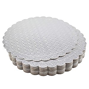 Tebery 15 Pack Round Cake Boards 10-inch Premium Silver Cake Circles Cardboard Scalloped Cake Circle Base