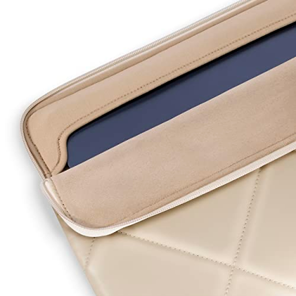 Comfyable Slim Cute Laptop Sleeve 13 Inch 14 Inch Compatible for MacBook Air M2 M1, MacBook Pro 13-14 Inch M2 M1 2023-2020, Quilted Faux Leather Laptop Computer Carrying Mac Case for Women, Beige
