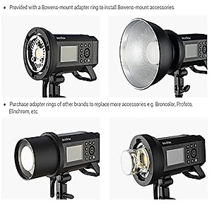 Godox AD400 Pro Godox AD400Pro All-in-One Outdoor Flash Has 400ws Strong Power,0.01~1s Recycle Time,12 Continuous Flashes in 1/16 Power Output,30W LED Modeling Lamp,380 Full Power Pops