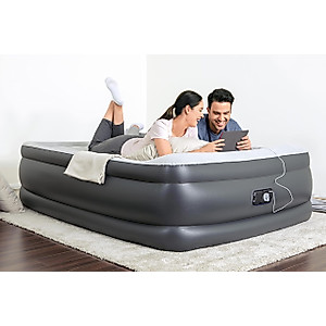 SLEEPLUX Durable Inflatable Air Mattress with Built-in Pump, Pillow and USB Charger, 22" Tall Queen