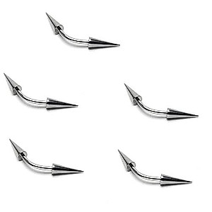 5 Pc 14G 1/2" Surgical Steel Long Spikes End Eyebrow Rings Curved Barbell