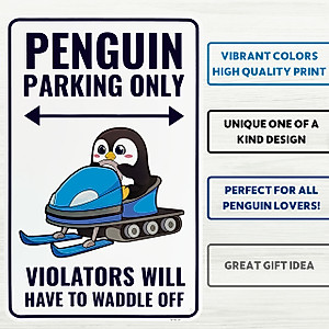Venicor Penguin Sign Decor - 9 x 14 Inches - Aluminum - Cute Penguin Gifts for Women Kids - Penguin Party Decorations Keychain Figurines Toys Stuff