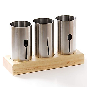 Aviddom Silverware Holder Stainless Steel Utensil Cutlery with Caddy and Bamboo Wood Base for Spoons Knives Forks Silverware Display Organizer Kitchen Dinner Table