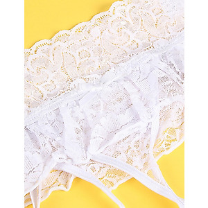 comeondear Women Lace Garter Belts and Stocking Set Lace Suspender with G-String White Garter Skirt M-L