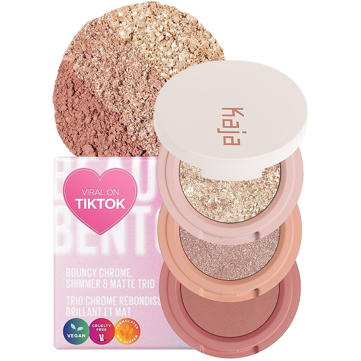 Kaja Beauty Bento Collection - Bouncy Eyeshadow Trio | 16 Peach Madeline | Nude Peach Tone | Vegan, Cruelty free