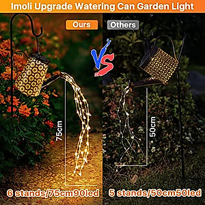 Imoli Outdoor Solar Watering Can with Lights Garden Decor Large Solar Powered Lanterns Hanging Waterproof LED Decorative Retro Metal Kettle String Lights for Table Yard Pathway Walkway Gardening Gifts