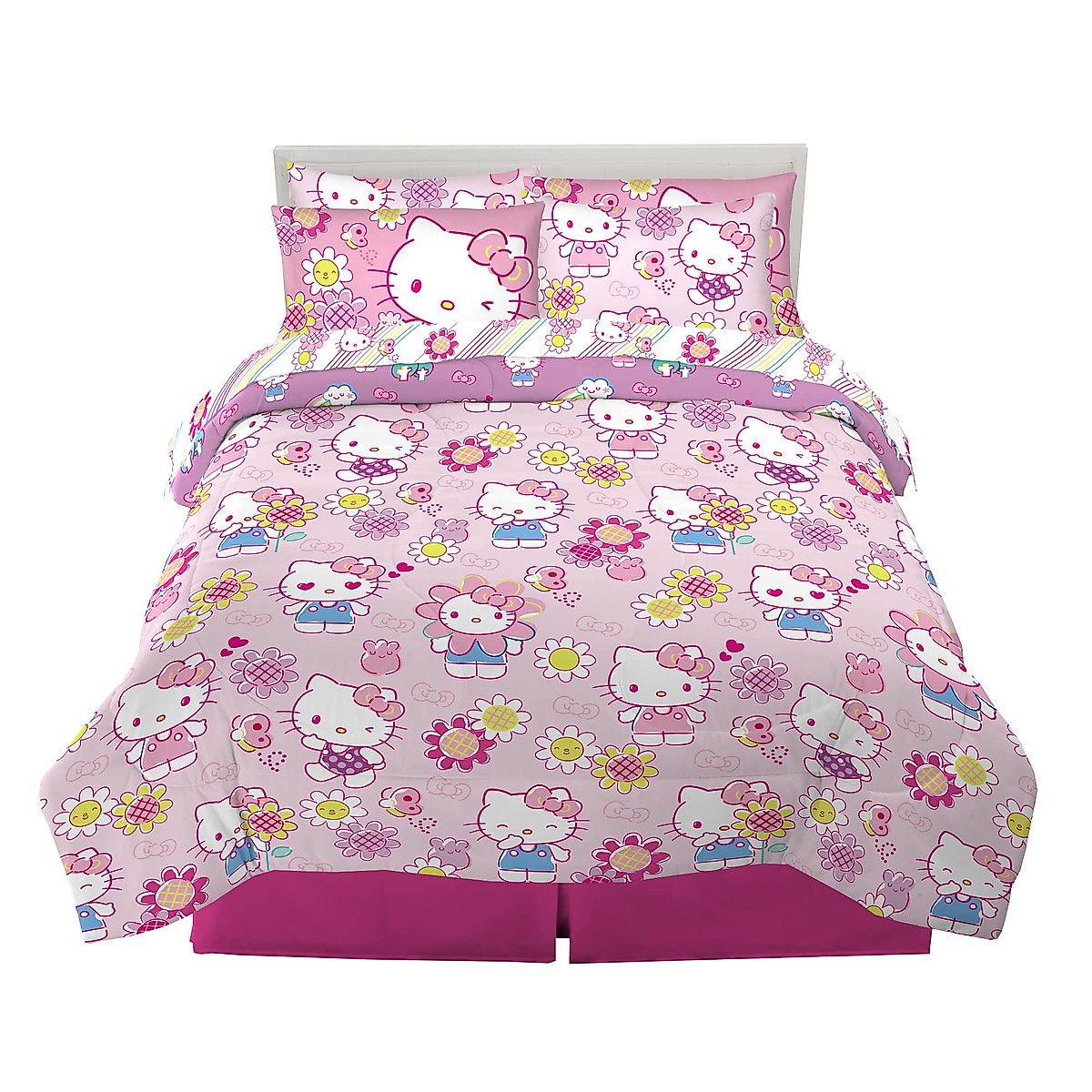 Franco Kids Bedding Super Soft Comforter and Sheet Set with Sham, 7 Piece Full Size, Hello Kitty