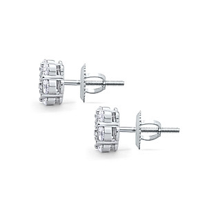 8mm Cluster Earrings 7-Stone Round Simulated Cubic Zirconia 925 Sterling Silver Screwback Flower Stud Earring