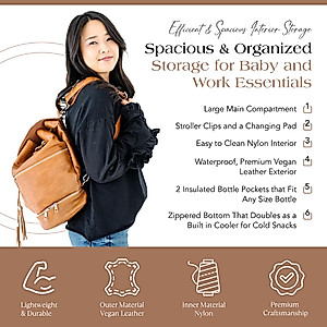 Citi Collective Journey Diaper Bag - Vintage Tan - Convertible Backpack to Shoulder or Crossbody - Waterproof Vegan Leather