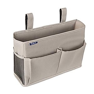 Surblue Bedside Caddy Hanging Bed Organizer Storage Bag Pocket for Bunk and Hospital Beds, College Dorm Rooms Baby Bed Rails, Camp 4 Pockets and 2 Hooks (Small, Gray)
