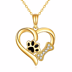 KECHO 14k Gold Paw Print Necklace for Women, Gold Heart Pendant Jewelry Gifts for Her (Heart-2)