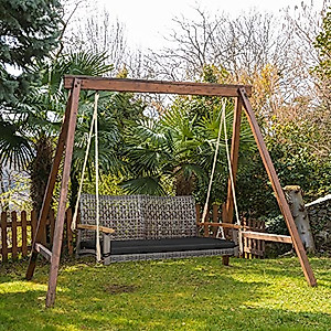 Tangkula 2-Person Outdoor Porch Swing with 118" Hanging Ropes, Patiojoy PE Wicker Patio Hanging Swing Bench with Soft Seat Cushion & 800 Lbs Weight Capacity, Suitable for Patio, Garden (Black)