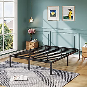 JENLLY Queen Bed Frame 14 Inch Metal Platform Bed Frame with Heavy Duty Steel Slat Support/Noise-Free/No Box Spring Needed/Modern Queen Bed Frame with Storage/Easy Assembly, Black…
