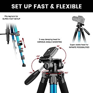 Tripod for Camera, 72" Camera Tripod with Remote, Heavy Duty Tall Camera Tripod Stand, Professional Aluminum Video Tripod, Compatible with Gopro/Camcorder/Binocular