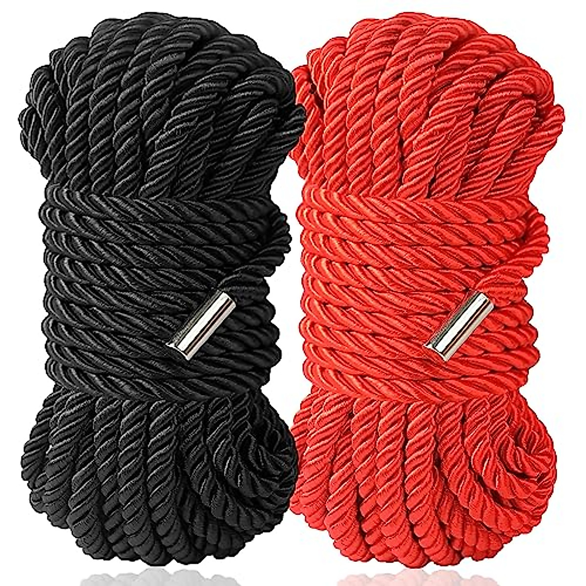 BAVIHOR Silk Rope Long Rope, Skin Friendly Soft Rope Durable, 32 Feet 8 mm Multipurpose Long Satin Braided Twisted Rope (Black, Red)