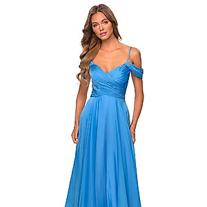 Spaghetti Straps Bridesmaid Dresses Red Long Chiffon V Neck Formal Evening Dress with Pockets Size 14