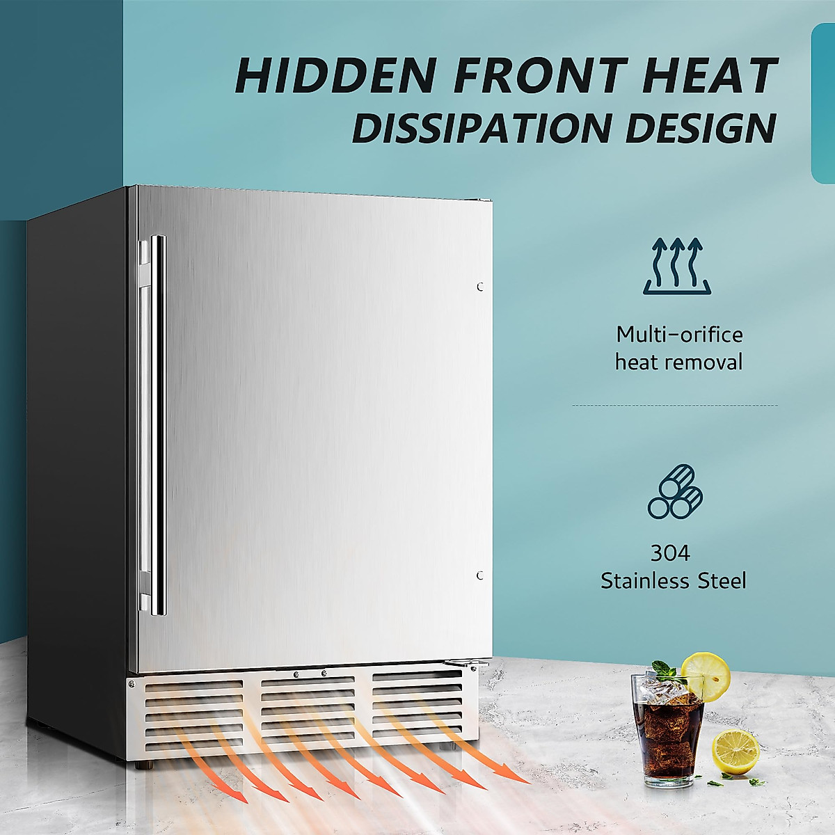 EUHOMY 24 Inch Beverage Refrigerator, Built-in and Freestanding Beverage Cooler 180 Can, Under Counter Beverage Fridge with Stainless Steel Door, Outdoor Refrigerator for Soda, Beer, Wine