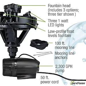 Pond Boss DFTN12003L Floating Fountain With Lights, 50 Foot Power Cord, 1/4 hp