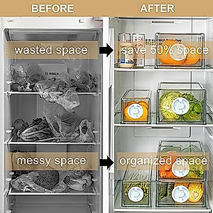 LALASTAR 2 Pack Refrigerator Organizer Bins with Pull-out Drawer, Stackable Kitchen Pantry Organizers and Storage with Freshness Timer, Clear Acrylic Freezer Organizer Drawer, Small