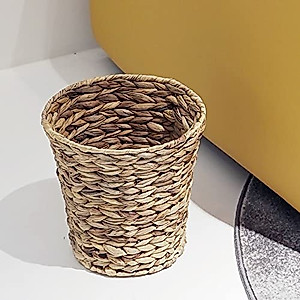 Casaphoria Round Water Hyacinth Garbage Baskets for Storage Natural Woven Hyacinth Laundry Rubbish Basket Durable Circular Waste Baskets Home Beautiful Decoration Storageworks Recycling Bin
