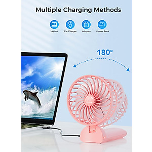 JZCreater Mini Handheld Fan,Portable Hand Held Fan, 15H Cooling Fan, Quiet 4 Speed, USB Rechargeable Battery Operated Desk Fan, Small Folding Electric Fan for Travel Outdoor Home Office Makeup, PINK