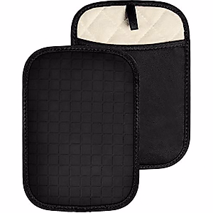 HOMWE Silicone Kitchen Pot Holders with Pockets, 2 Pc Set Trivet, Steam and Heat Resistant Hand and Countertop Protection Hot Pads, Non-Slip Grip potholders, Terrycloth Interior Lining, Black