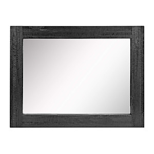 Stonebriar 24" x 18" Rectangle Black Wood Frame Wall Mirror with Attached Hanging Brackets, Decorative Country Rustic Decor for The Living Room, Bedroom, Bathroom, Hallway, and Entryway