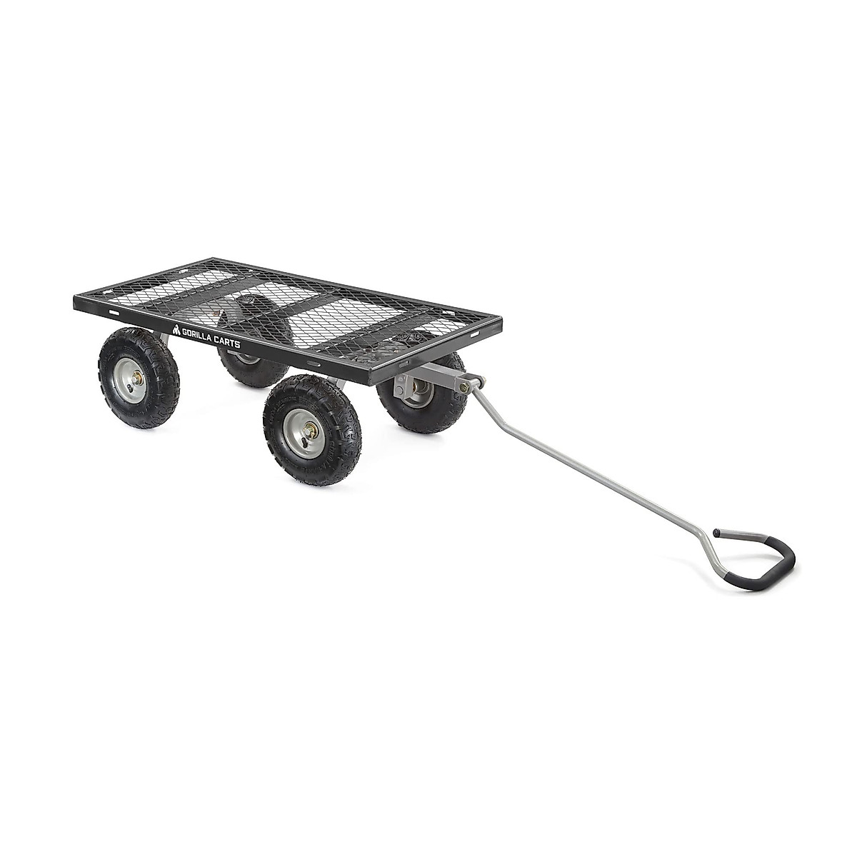 Gorilla Carts 800 Pound Capacity Steel Utility Cart, Flatbed Dolly Gardening Cart Outdoor Yard Wagon with Tow Handle and Removable Sides, Grey
