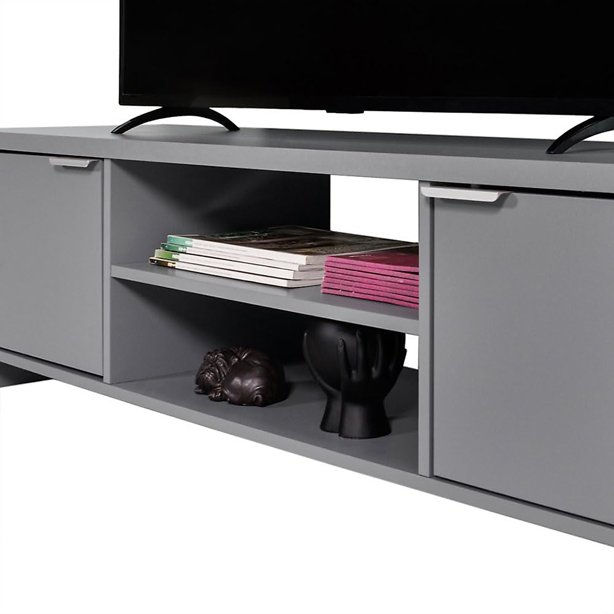 Madesa TV Stand with Cabinet Storage and Open Shelves for 55, 65 Inch Media Storage Gaming Media Console Living Room Entertainment Center Modern Wooden Television Cabinet - Grey