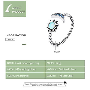 MUNDELL 925 Sterling Silver Big Opal Star and Moon Open Ring for Women Vintage Twisted Adjustable Stackable Ring Dazzling Statement Ring Fine Jewelry