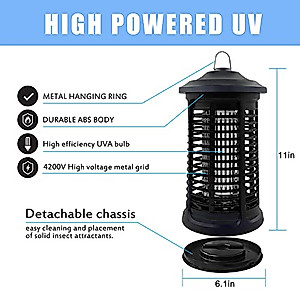 Electric Bug Zapper Indoor/Outdoor, 4200V High Powered Mosquito Zappers Killer, Waterproof Insect Fly Zapper Mosquito Trap Outdoor, Mosquito Lamp Bulb, Insect Killer for Home Garden Backyard, Camping