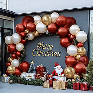 Burgundy Gold Balloons Garland Double Stuffed Wine Red Sand White Balloons Metallic Gold Latex Balloons Arch Kit for Bridal Wedding Christmas Anniversary Baby Shower Birthday Party Decorations