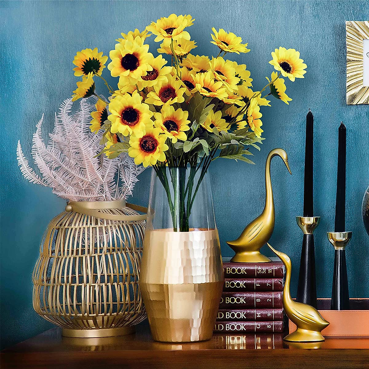 AUNTY 10 Bunches Mini Artificial Silk Sunflowers Fake Sunflowers Bouquet with Long Stems Decorations for Party Indoor Outdoor Home Décor Garden DIY Table Arrangements Decoration