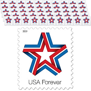 Star Ribbon Strip of 50 Forever First Class Postage Stamps Celebration Patriotic (50 Stamps)