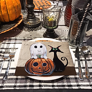 AnyDesign 80 Pack Halloween Paper Napkins Disposable Black Cat Pumpkin Ghost Luncheon Napkins Spooky Decorative Dessert Dinner Hand Napkin for Halloween Party Supplies, 6.5 x 6.5 Inch