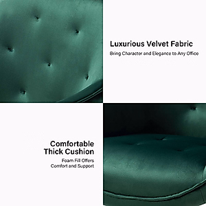 HULALA HOME Velvet Office Chair with Gold Base, Modern Cute Mid-Back Desk Chair, Adjustable Swivel Computer Task Chair for Living Room, Bedroom, Study, Vanity, Green