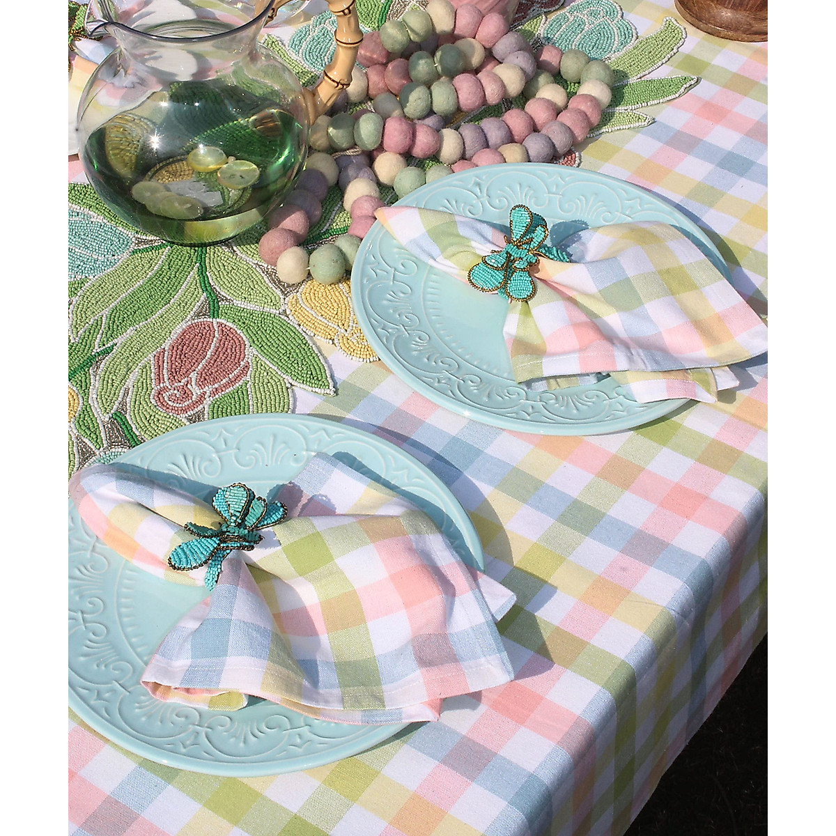 COTTON CRAFT Gingham Buffalo Plaid Check Napkins - Mitered Corners - Spring Easter Bunny Pastel Luncheon Dinner - Set of 8 - Pure Cotton - Reusable Washable - 18 inch x 18 inch - Yellow Multi Pastel