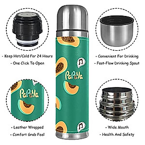 Stainless Steel Leather Vacuum Insulated Mug Pawpaw Thermos Water Bottle for Hot and Cold Drinks Kids Adults 16 Oz
