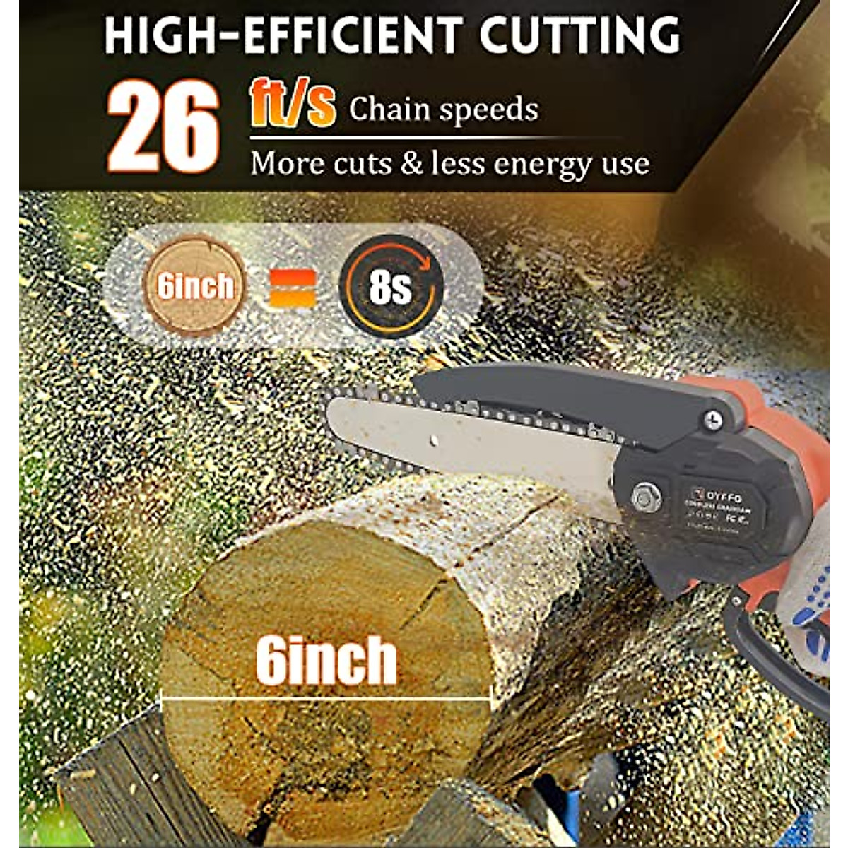 Mini Chainsaw 6 Inch Cordless Kit 2023, Oyffo Handheld Chainsaw Battery Powered, Cordless Mini Chainsaw with 2 Batteries and Charger, Small Power Chain Saw for Tree Trimming & Wood Cutting