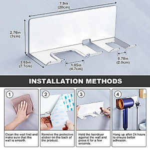 YAYINLI Hair Dryer Holder - Hair Tool Storage Organizer Wall Mount, Stainless Steel Hair Blow Dryer Holder Organizer, Hot Tools Holder, Adhesive Hairdryer Holder Bathroom, Silver Hair Dryer Hanger