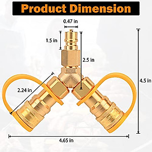 3/8" Y-Splitter Separator Natural Gas Quick Connect/Disconnect Adapter for RV Trailer Motorhome BBQ Grill High Pressure Natural Gas or Propane Systems