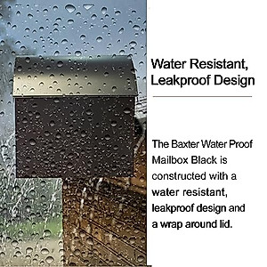 NACH Large Mailbox for House, 12.4”x7.1”x11.8 Black Mailboxes for Outside, Waterproof Mailbox - Baxter-Style Wall Mount Mailboxes for Outside