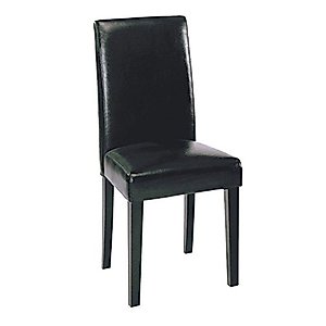Armen Living High Back Leather Dining Chair, Black Leather, Set of 2