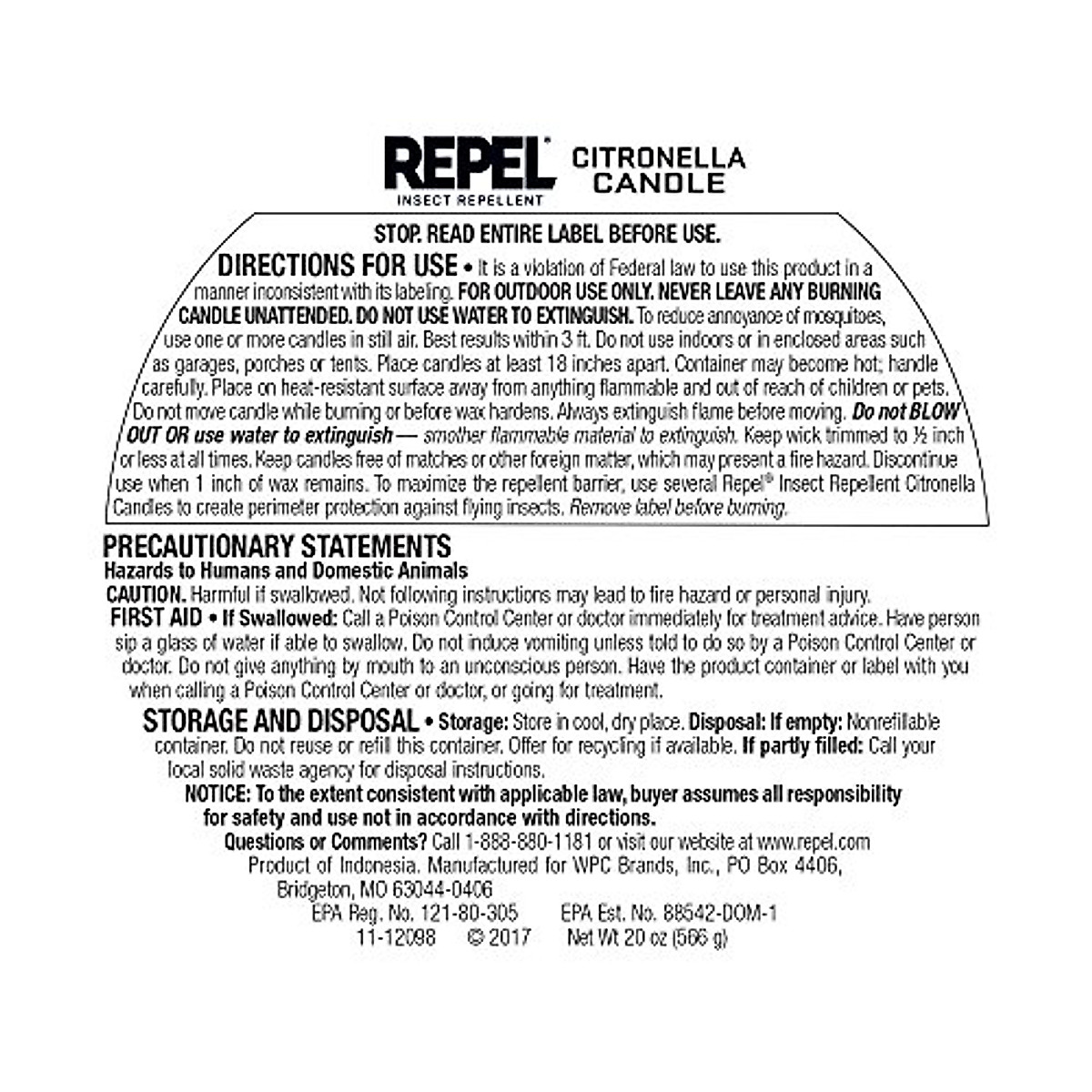 Repel Citronella Triple Wick Candle, 20-Ounce, Pack of 1, 1 pack, One Color