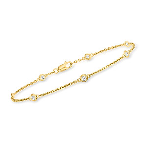 Ross-Simons 0.25 ct. t.w. Bezel-Set Diamond Station Bracelet in 18kt Gold Over Sterling. 8 inches