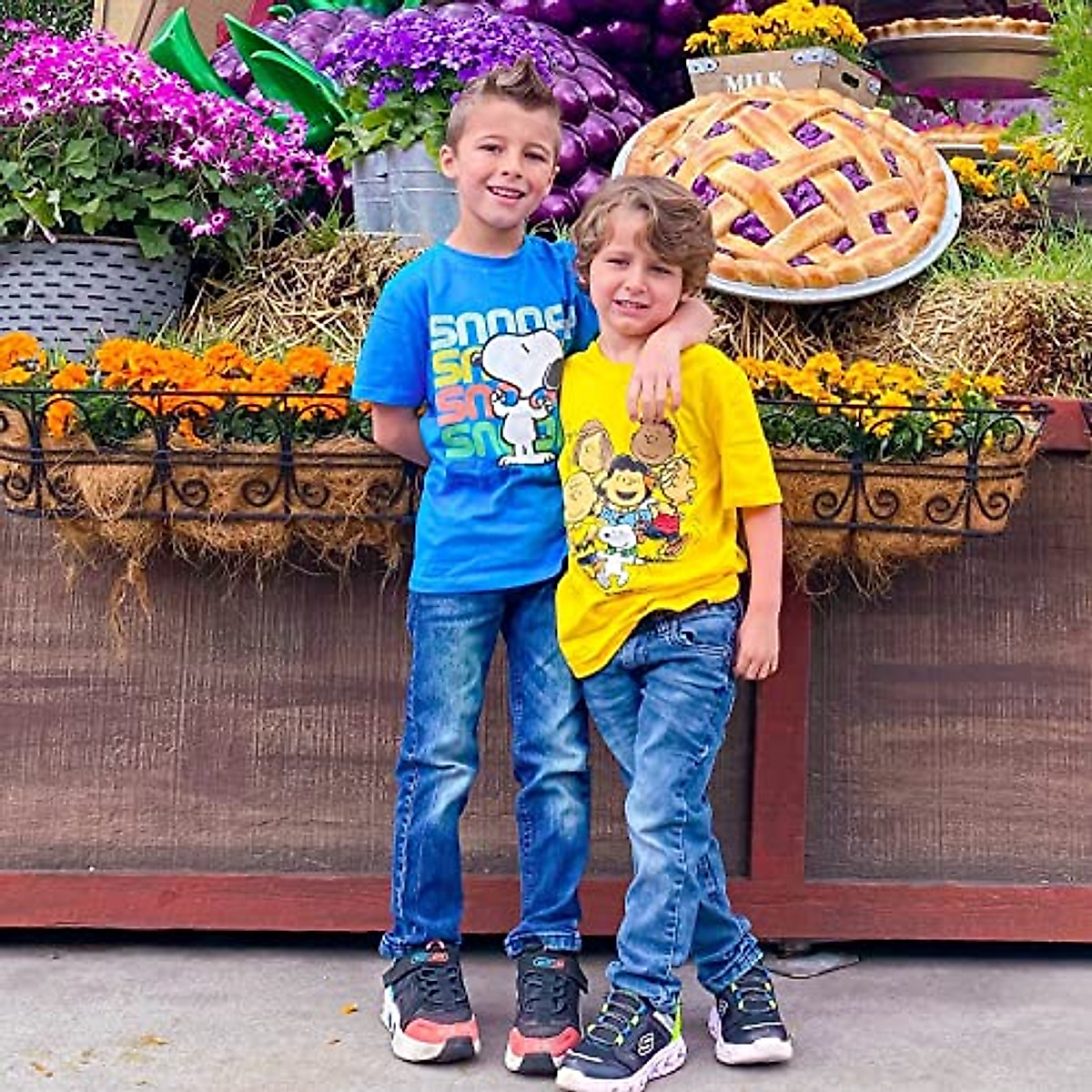 PEANUTS Snoopy Little Boys 2 Pack Graphic T-Shirts Blue/Yellow 7-8