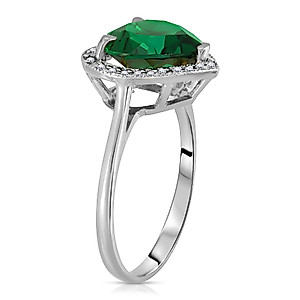 Galaxy Gold GG 2.89 Carat Total Weight 14K Solid White Gold Emerald Natural Diamonds Halo Ring Brilliant Heart Shape Cut and Round Diamonds Anniversary Engagement Promise Ring (8)