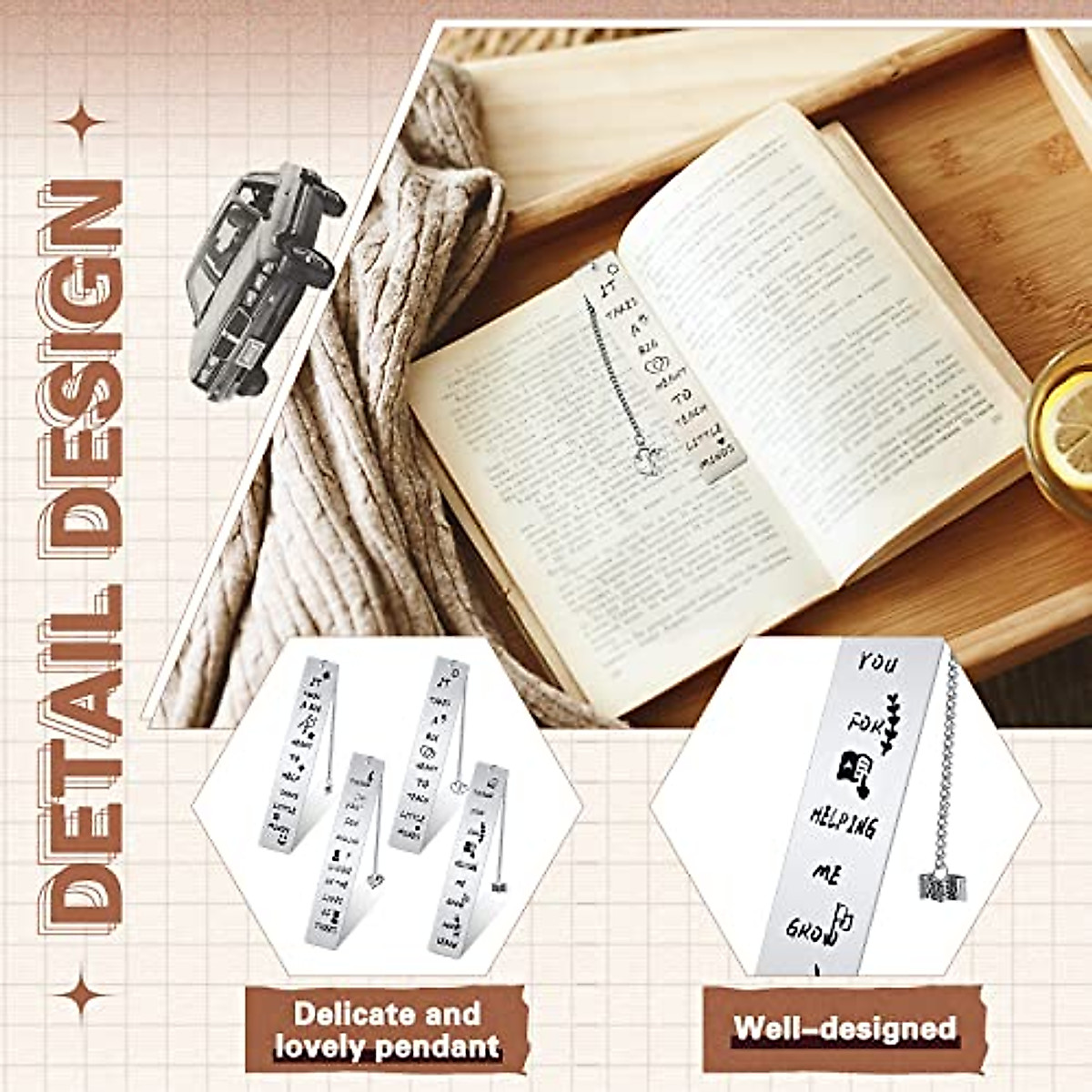 Appreciation Gifts for Teacher Include 4 Pieces Metal Teacher Appreciation Bookmark 4 Pieces Heart and Round Pendant Teacher Keychain Thank You Teacher Gifts for Women Men Graduation Christmas